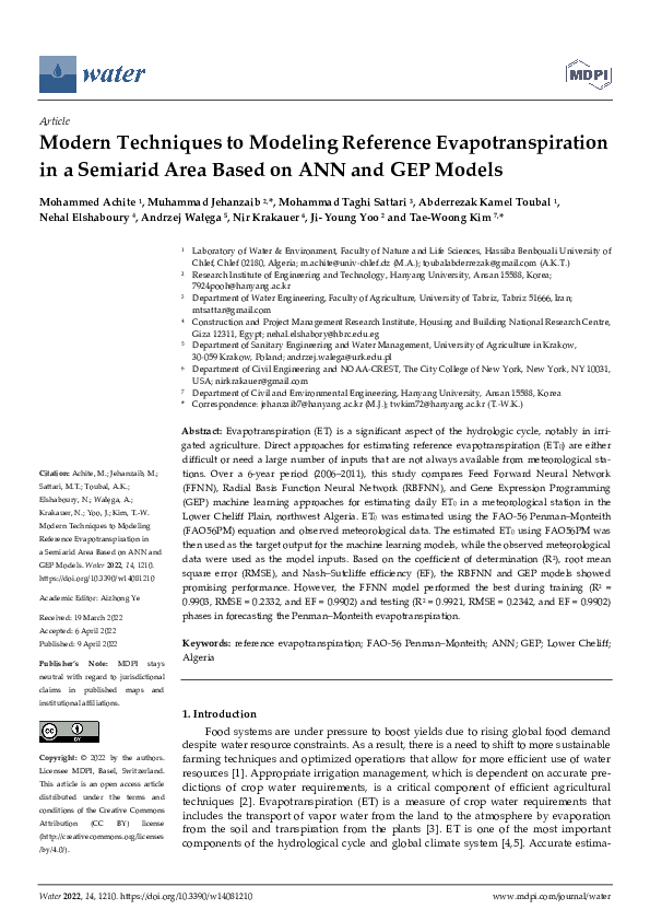 (PDF) Modern Techniques to Modeling Reference Evapotranspiration in a Semiarid Area Based on ANN ...