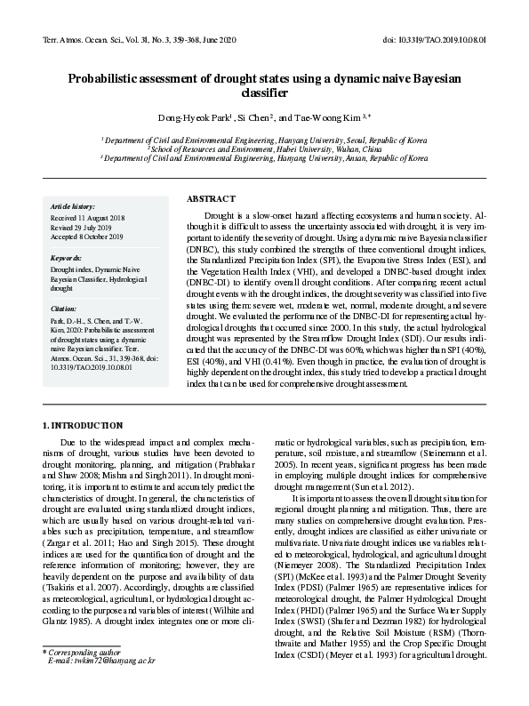 (PDF) Dynamic Naive Bayesian Classifier for Drought Assessment