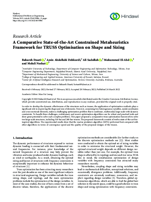 Pdf A Comparative State Of The Art Constrained Metaheuristics Framework For Truss Optimisation