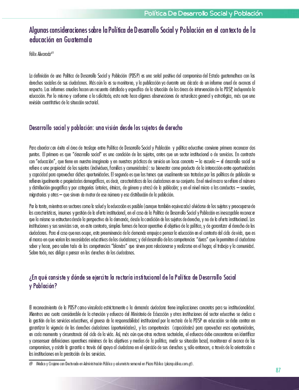(PDF) Política De Desarrollo Social y Población