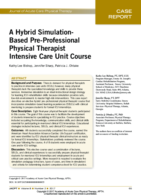 (PDF) A Hybrid Simulation-Based Pre-Professional Physical Therapist ...