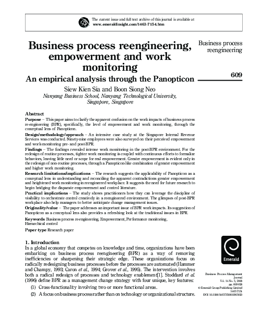 (PDF) Business process reengineering, empowerment and work monitoring