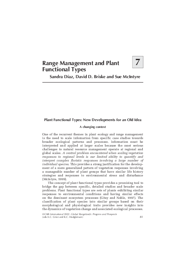 (PDF) Response Plant Functional Types and Effect Plant Functional Types