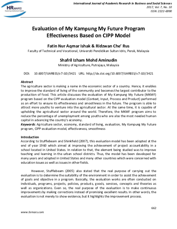 (PDF) Evaluation of My Kampung My Future Program Effectiveness Based on ...