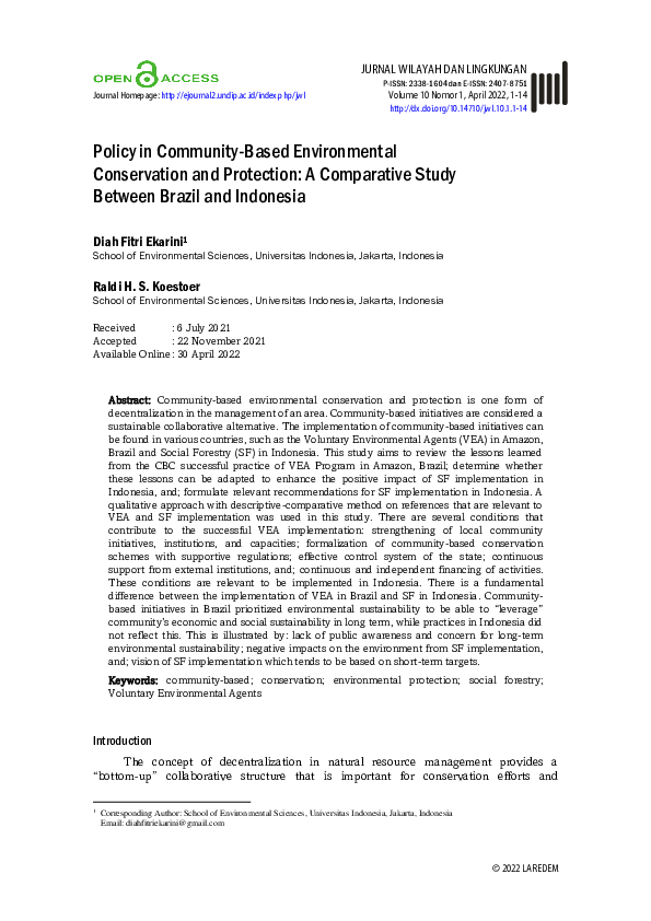 (PDF) Policy in Community-Based Environmental Conservation and ...