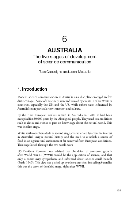 (PDF) Australia: The five stages of development of science communication