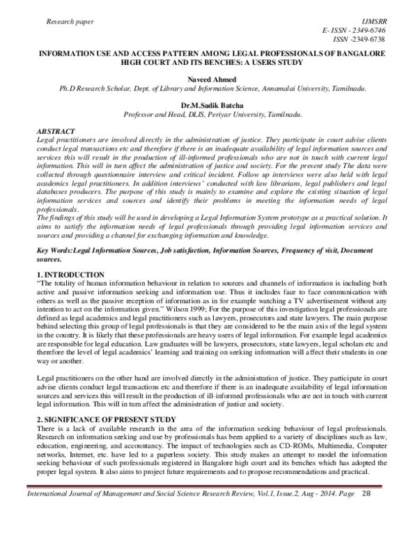 (PDF) Information Use and Access Pattern Among Legal Professionals of ...