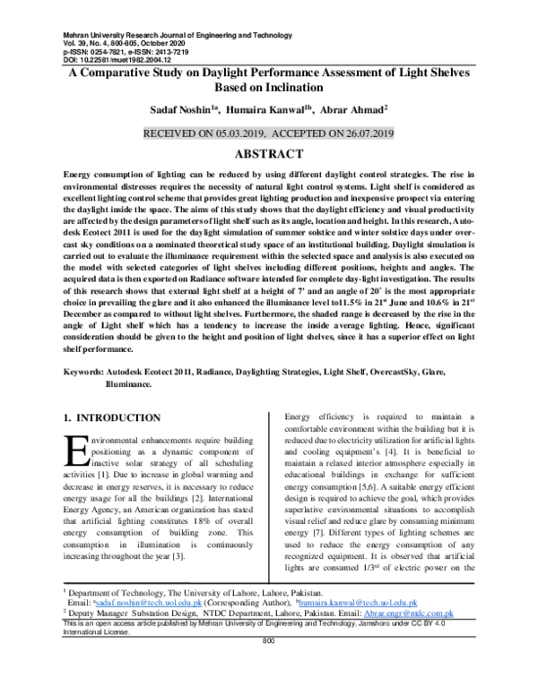 (PDF) A Comparative Study on Daylight Performance Assessment of Light ...
