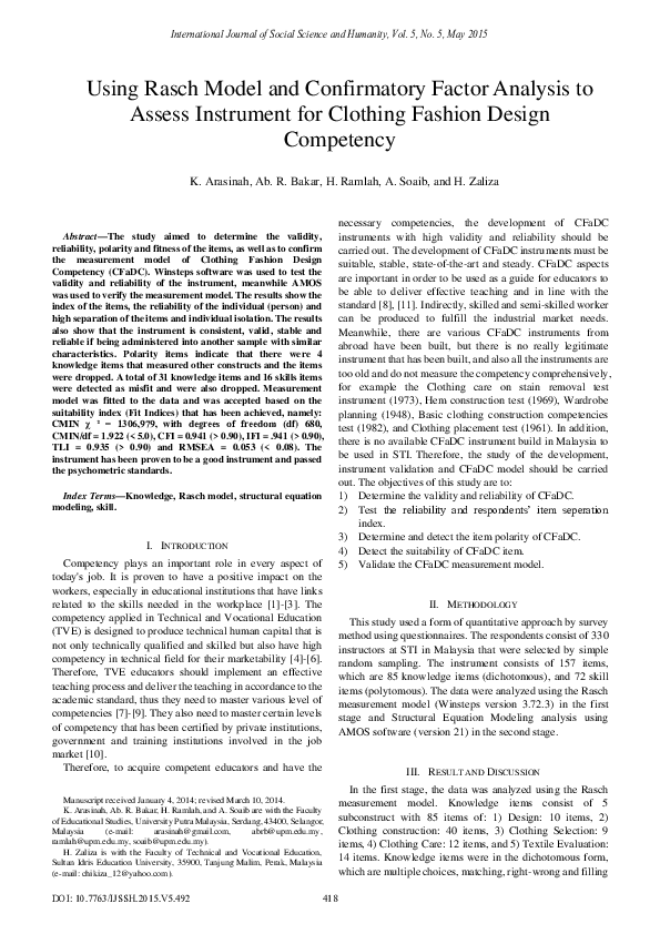 (PDF) Using Rasch Model and Confirmatory Factor Analysis to Assess Instrument for Successful ...