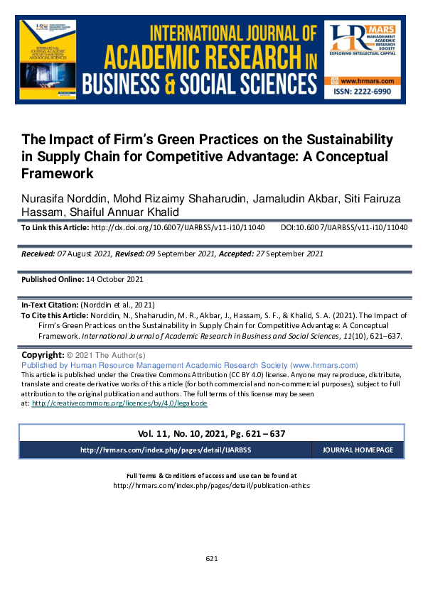 (PDF) The Impact of Firm’s Green Practices on the Sustainability in Supply Chain for Competitive ...