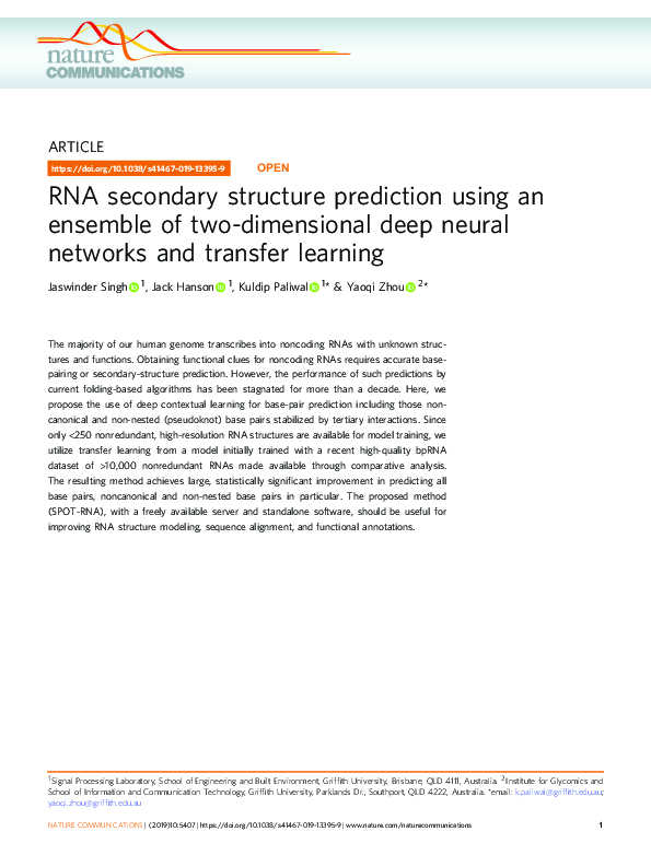 Pdf Rna Secondary Structure Prediction Using An Ensemble Of Two