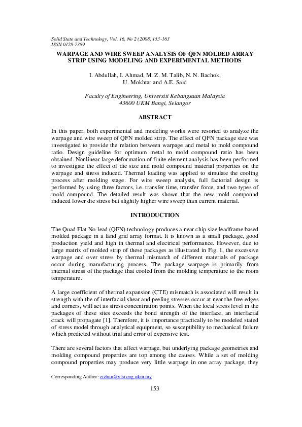 (PDF) Warpage and Wire Sweep Analysis of QFN Molded Strip using ...