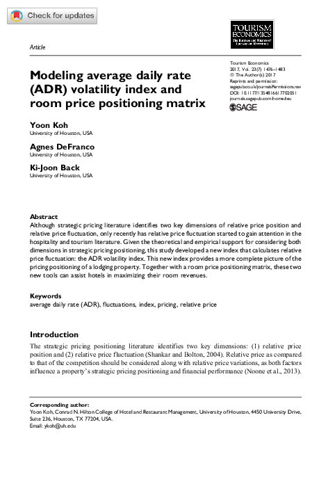 (PDF) Modeling average daily rate (ADR) volatility index and room price ...
