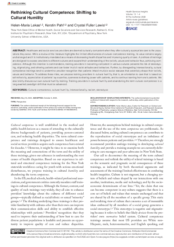 (PDF) Rethinking Cultural Competence: Shifting to Cultural Humility