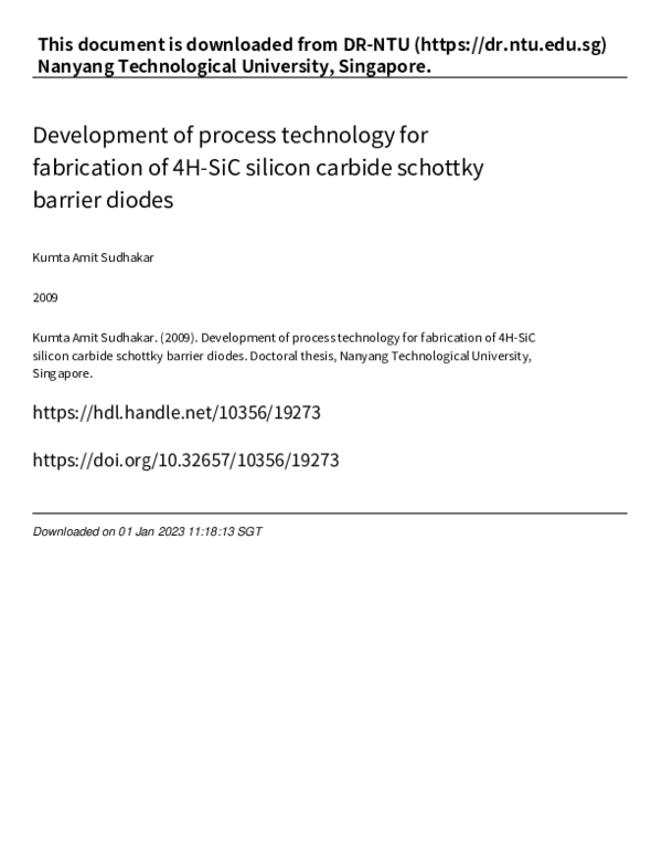 (PDF) Development of process technology for fabrication of 4H-SiC silicon carbide schottky ...
