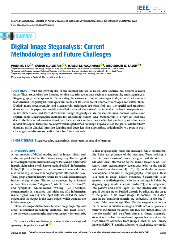 (PDF) Digital Image Steganalysis: Current Methodologies and Future ... (PDF) Digital Image Steganalysis: Current Methodologies and Future ...