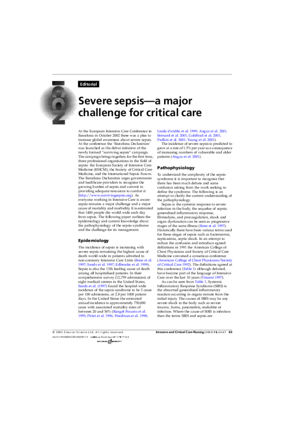 (PDF) Severe sepsis—a major challenge for critical care