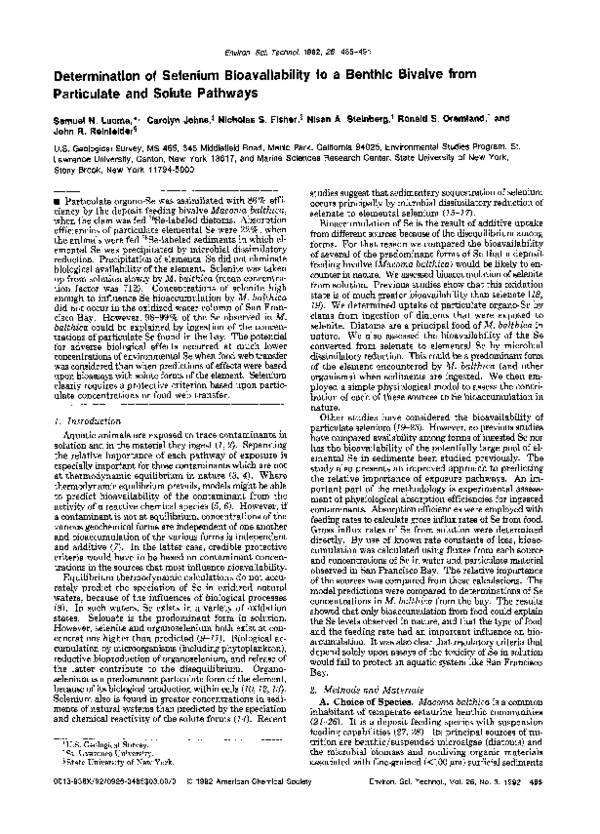 Determination Of Selenium Bioavailability To A Benthic Bivalve From