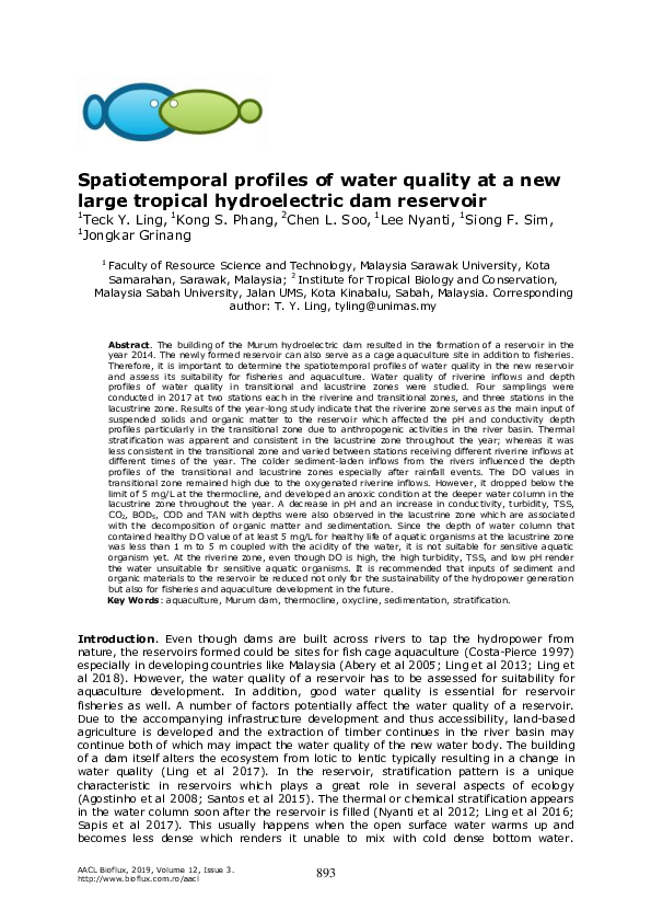 (PDF) Spatiotemporal profiles of water quality at a new large tropical ...