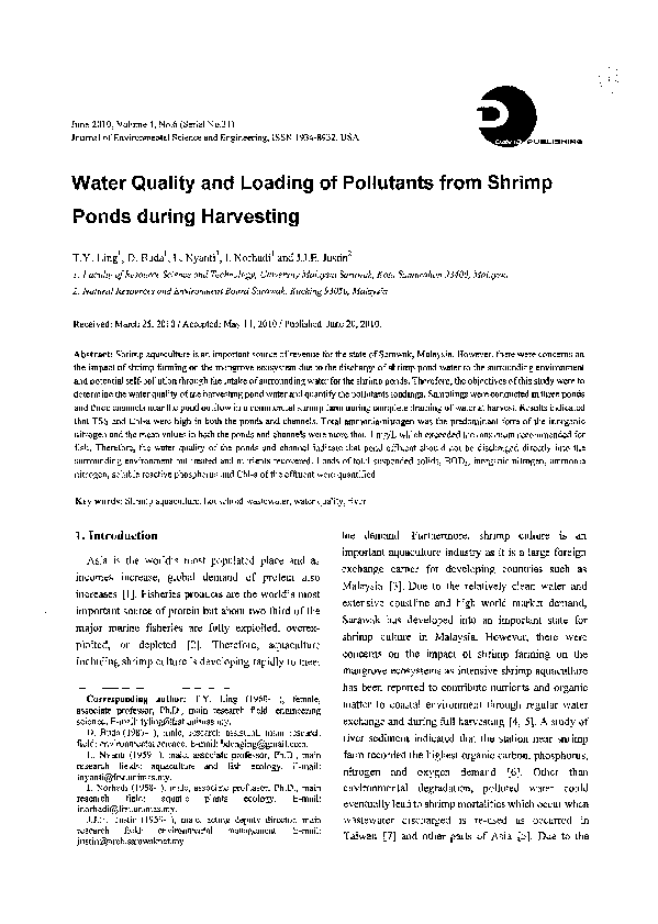 (PDF) Water quality and loading of pollutants from shrimp ponds during ...