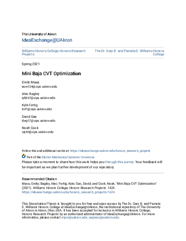 (PDF) Mini Baja CVT Optimization
