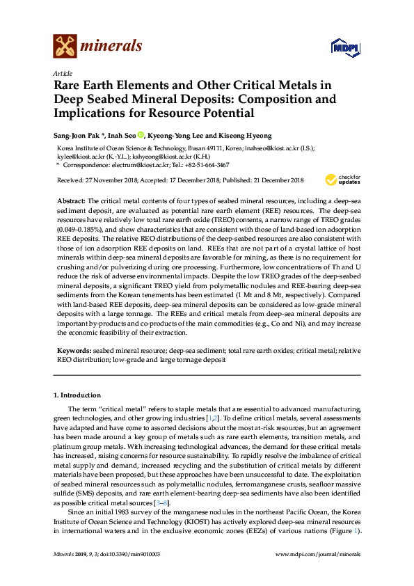 (PDF) Rare Earth Elements and Other Critical Metals in Deep Seabed ...