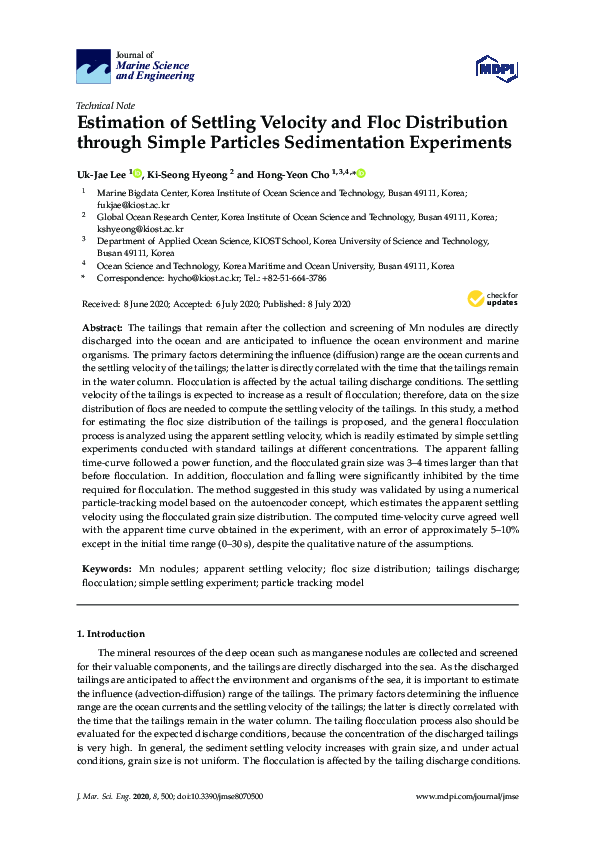Pdf Estimation Of Settling Velocity And Floc Distribution Through Simple Particles