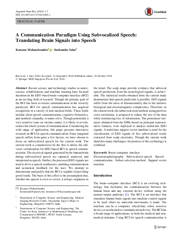 Pdf A Communication Paradigm Using Subvocalized Speech Translating