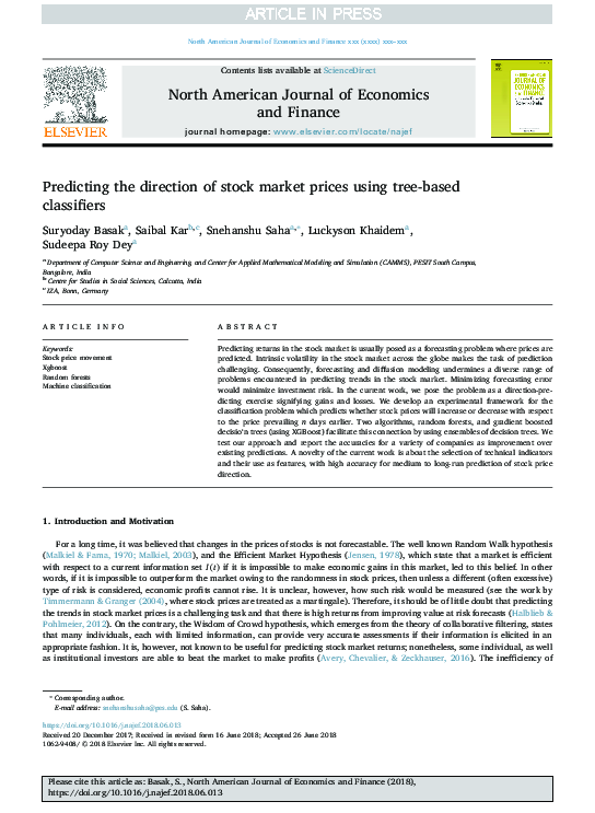 (PDF) Predicting the direction of stock market prices using tree-based classifiers