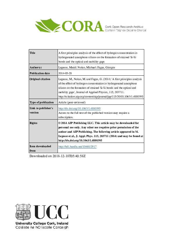 (PDF) A first principles analysis of the effect of hydrogen ...