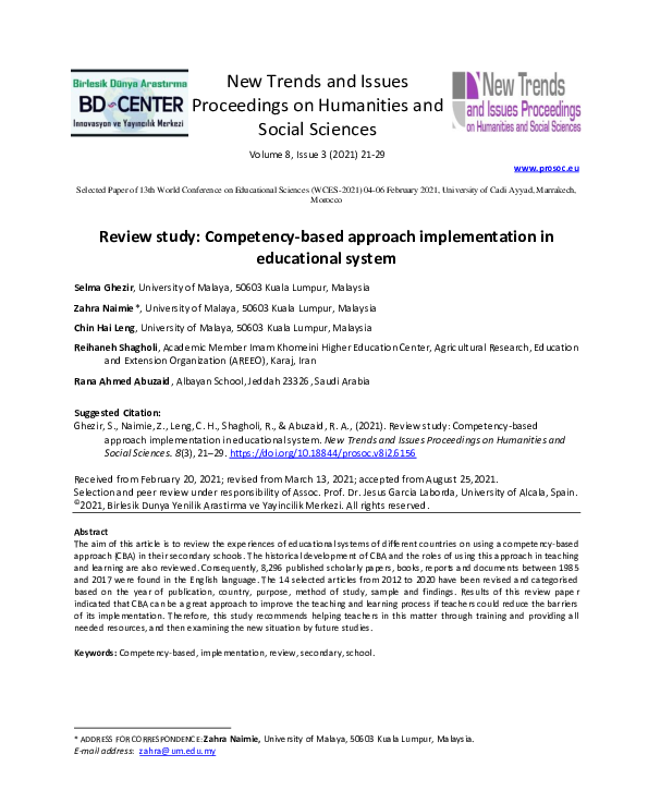 (PDF) Review study: Competency-based approach implementation in educational system