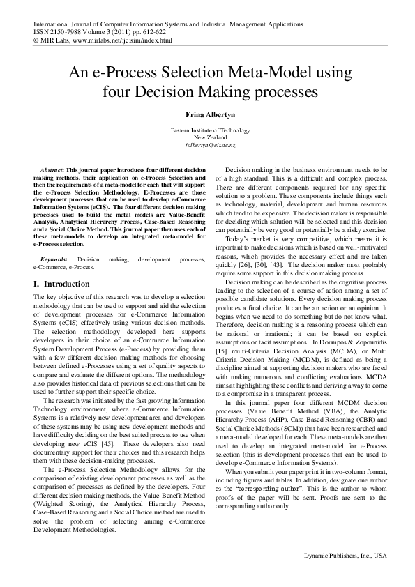 (PDF) An e-Process Selection Meta-Model using four Decision Making ...