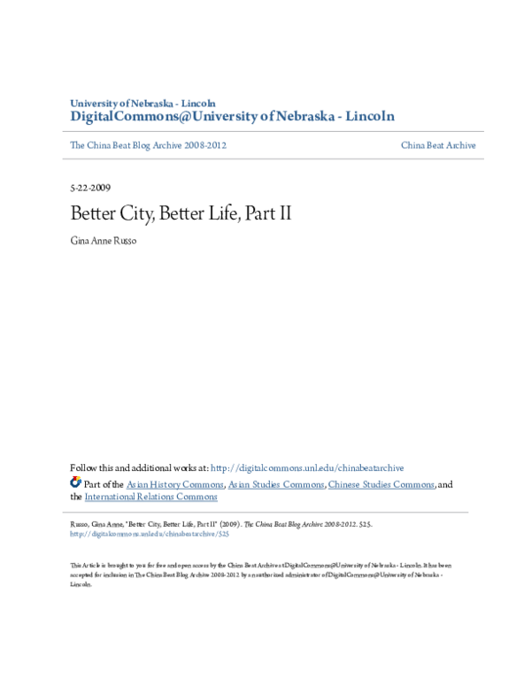 (PDF) Better City, Better Life, Part II (PDF) Better City, Better Life, Part II