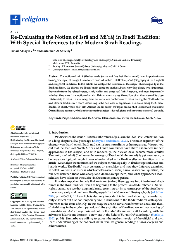 (PDF) Re-Evaluating the Notion of Isrâ and Mi’râj in Ibadi Tradition ...