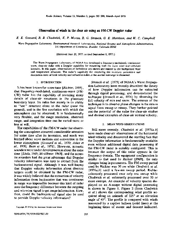 (PDF) Observation of winds in the clear air using an FM-CW Doppler radar