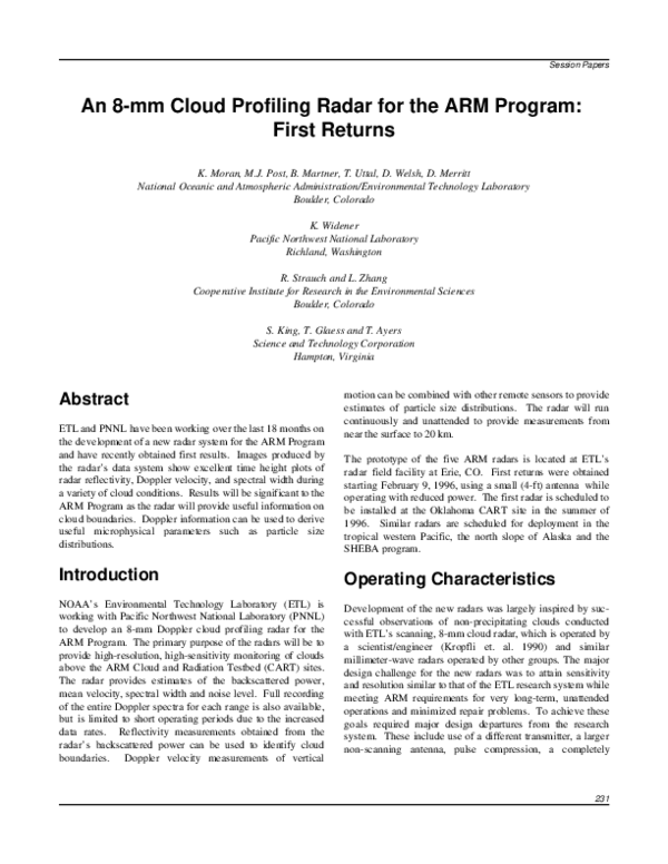 (PDF) An 8-mm Cloud Profiling Radar for the ARM Program: First Returns | KENNETH EVANDER ORTEGA ...