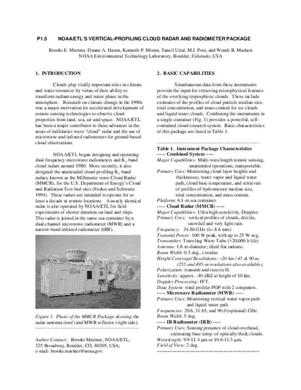 (PDF) NOAA/ETL’s Vertical-Profiling Cloud Radar and Radiometer Package