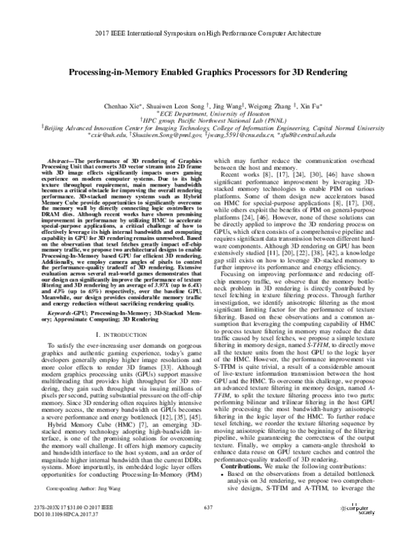 (PDF) Processing-in-Memory Enabled Graphics Processors for 3D Rendering
