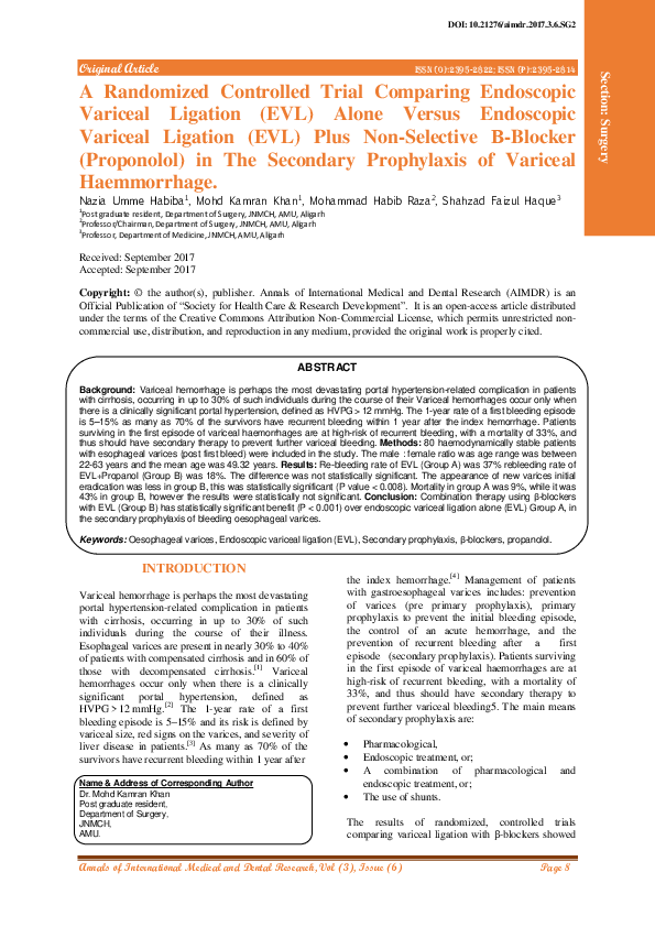 (PDF) A Randomized Controlled Trial Comparing Endoscopic Variceal ...