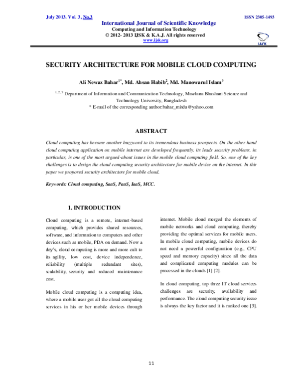 (PDF) Security Architecture for Mobile Cloud Computing