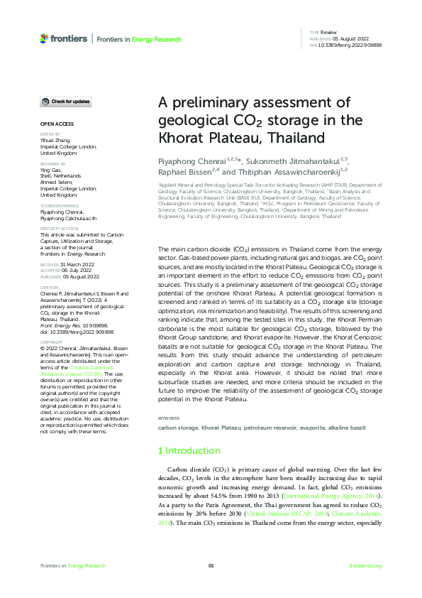 (PDF) A preliminary assessment of geological CO2 storage in the Khorat Plateau, Thailand