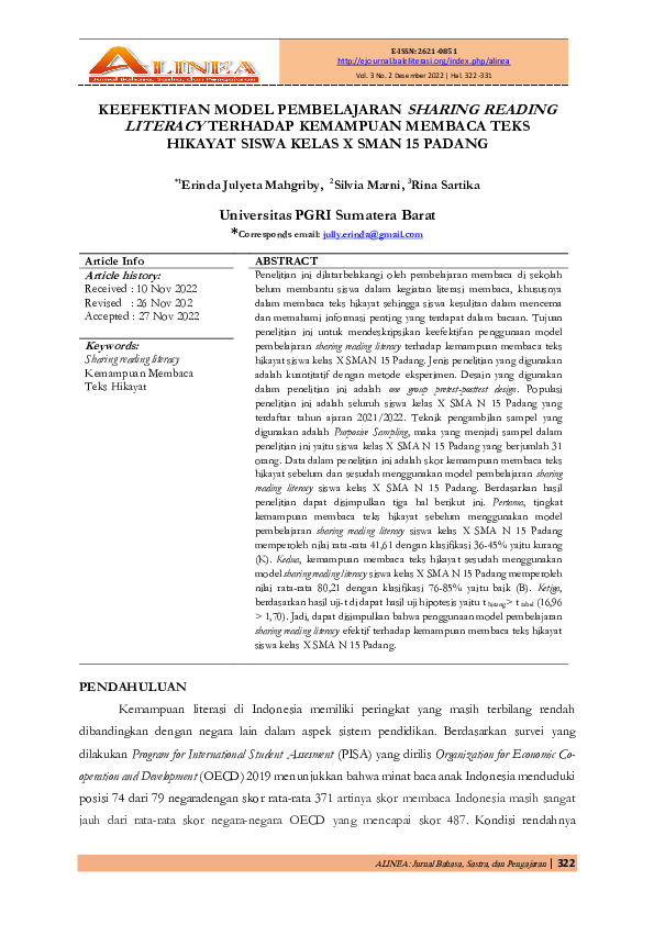 (PDF) Keefektifan Model Pembelajaran Sharing Reading Literacy Terhadap Kemampuan Membaca Teks ...