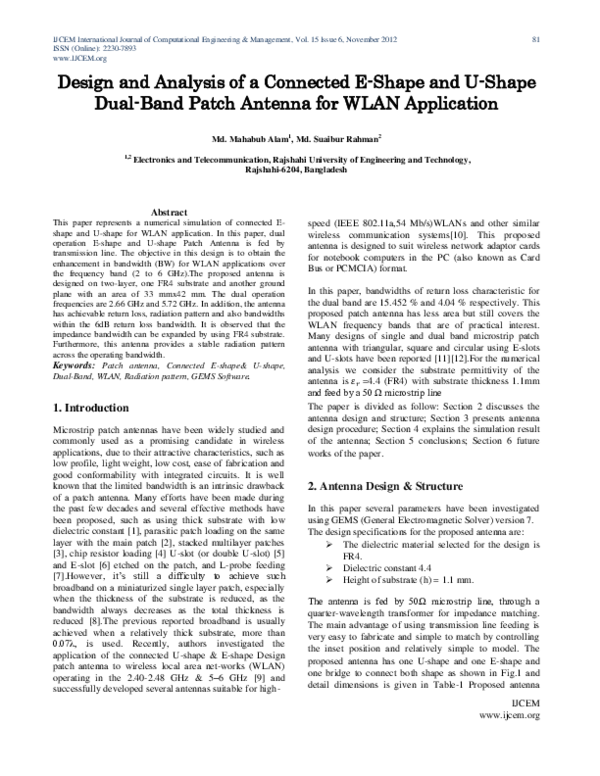 (PDF) Design and Analysis of a Connected E-Shape and U-Shape Dual-Band Patch Antenna for WLAN ...