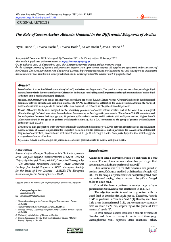 (PDF) The Role of Serum Ascites Albumin Gradient in the Differential ...
