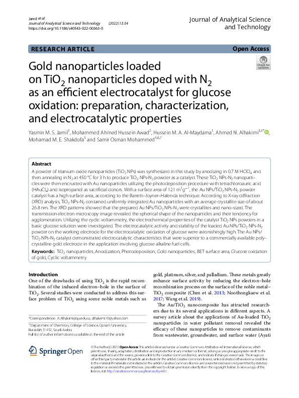 (PDF) Gold nanoparticles loaded on TiO2 nanoparticles doped with N2 as an efficient ...