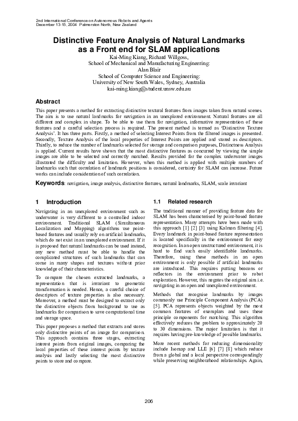Distinctive Feature Analysis of Natural Landmarks as a Front end for SLAM applications