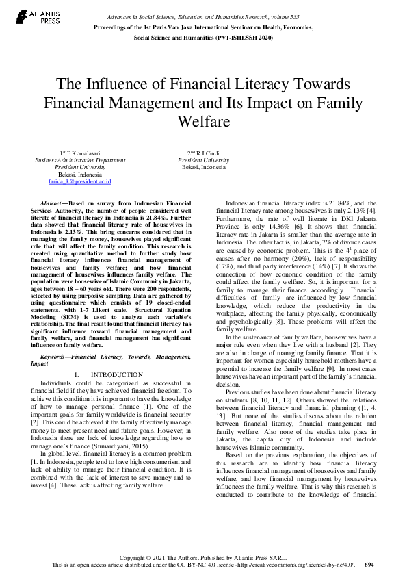 (PDF) The Influence of Financial Literacy Towards Financial Management and Its Impact on Family ...
