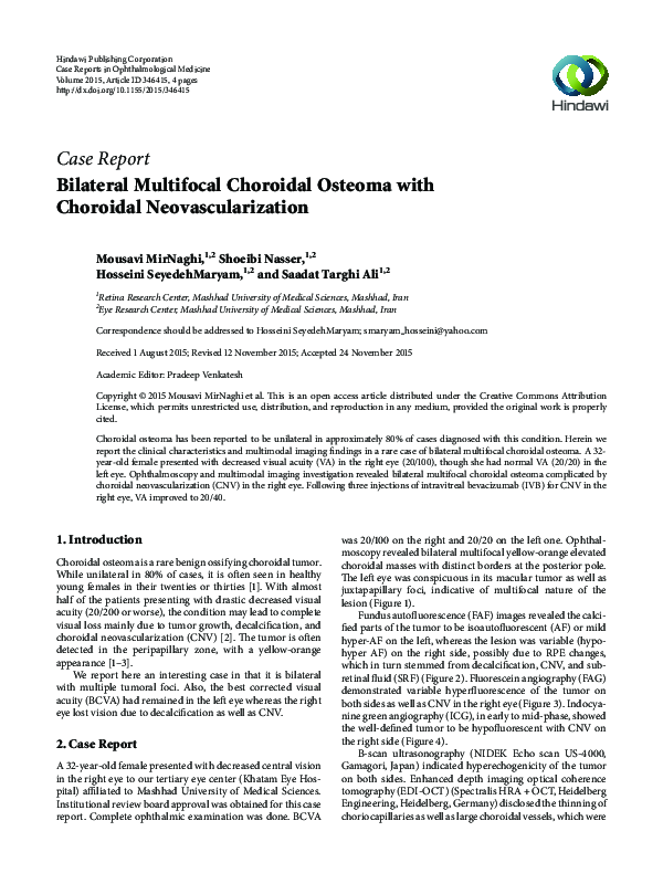 (PDF) Bilateral Multifocal Choroidal Osteoma with Choroidal ...