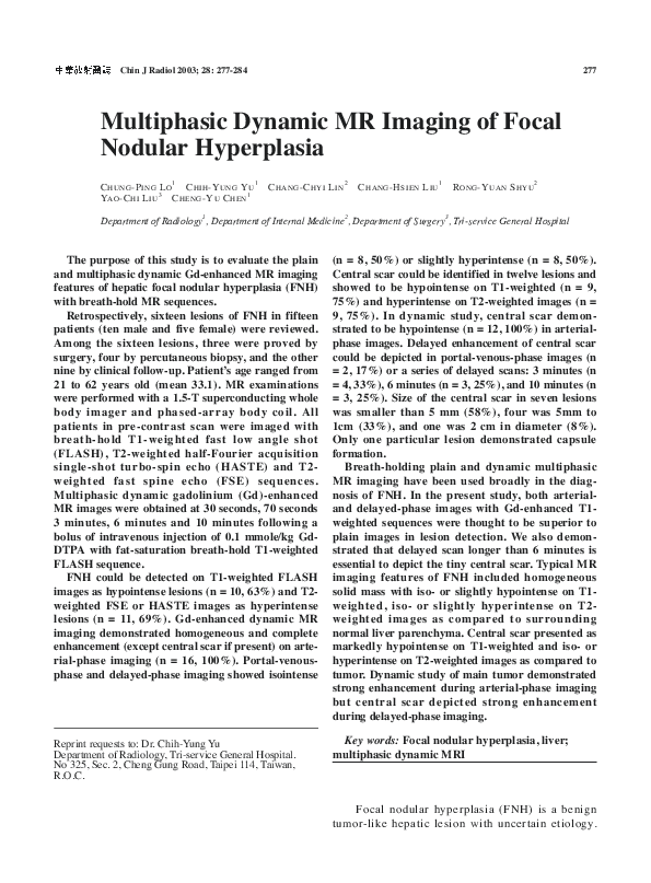 Multiphasic Dynamic MR Imaging of Focal Nodular Hyperplasia