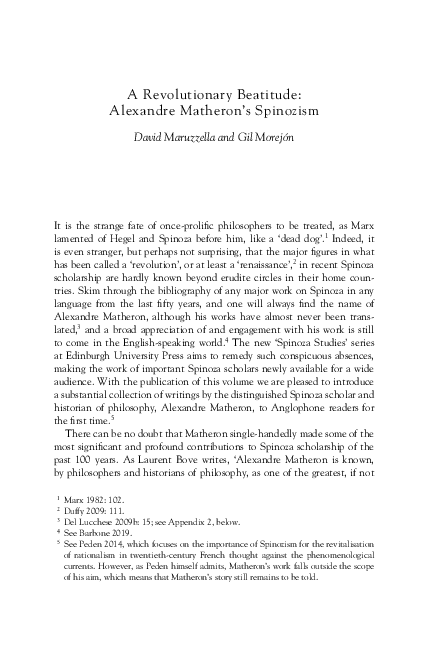 (PDF) A Revolutionary Beatitude: Alexandre Matheron’s Spinozism
